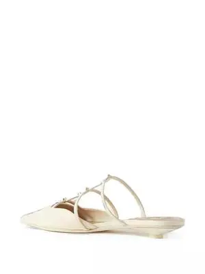 Valentino Garavani Rockstud Embellished Leather Mules - Neutrals