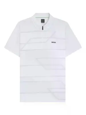 BOSS Geometric-pattern Zipped Polo Shirt - White
