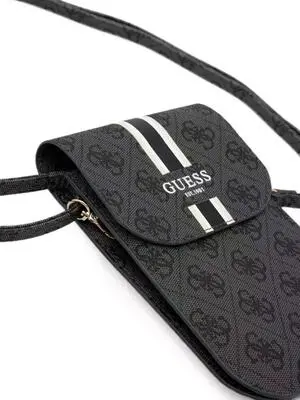 Guess Monogram-print Striped Phone Bag - Black