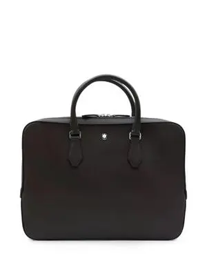 Montblanc Crosshatch Leather Briefcase - Brown