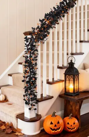 GLITZHOME 72"l Halloween Eucalyptus Pumpkin Bat Garland