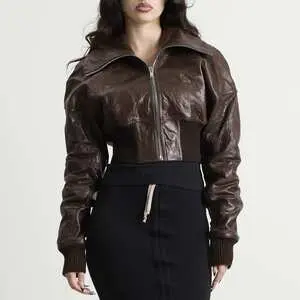 Rick Owens Cropped Leather Bomber Jacket
