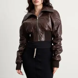 Rick Owens Cropped Leather Bomber Jacket
