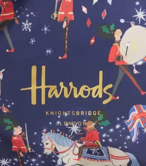 Harrods Christmas Carousel Pocket Shopper Bag - Navy