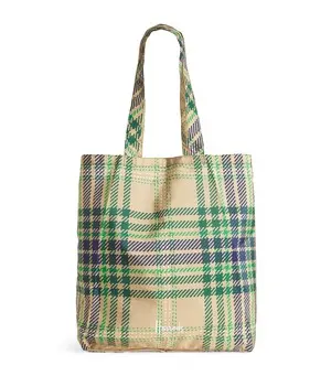 Harrods Tartan Logo Packable Shopper Bag - Green