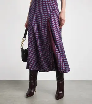 Claudie Pierlot Sleeveless Printed Midi Dress With Pussybow And Lace Inserts