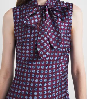 Claudie Pierlot Sleeveless Printed Midi Dress With Pussybow And Lace Inserts