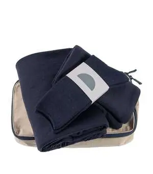 SHELEP Shleep Merino Jersey Travel Set With Pillowcase, Blanket, And Socks - Navy