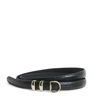 Sandro Croc-embossed Leather Buckle Belt - Black