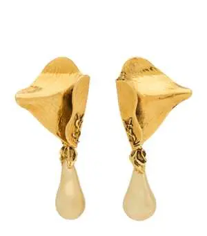 Saint Laurent Faux Pearl Cassandra Earrings - Yellow