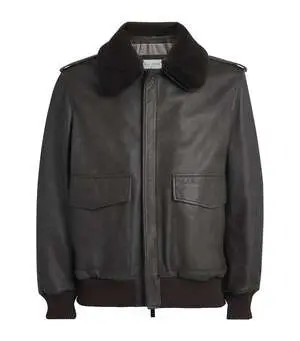 Pal Zileri Lambskin Leather Bomber Jacket - Grey