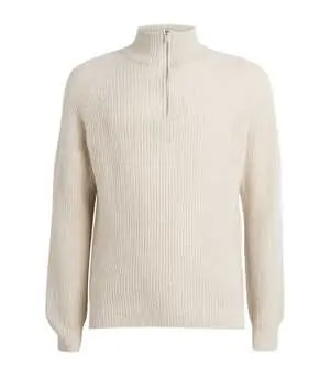 John Smedley Ryker Recycled Cashmere-wool Quarter-zip Sweater - Beige