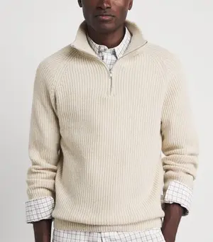John Smedley Ryker Recycled Cashmere-wool Quarter-zip Sweater - Beige