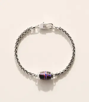 Tateossian Rhodium-plated Sterling Silver Chain Bracelet With French Cross Bead - Black