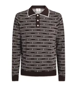 Casablanca Merino Logo Jacquard Polo Sweater - Brown
