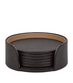 Smythson Panama Leather Coasters - Black