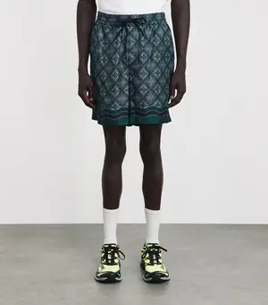 Casablanca Silk Monogram Print Shorts - Green