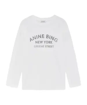 ANINE BING New York Greene Street" Logo Long Sleeve Crewneck T-shirt - Ivory