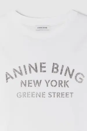 ANINE BING New York Greene Street" Logo Long Sleeve Crewneck T-shirt - Ivory