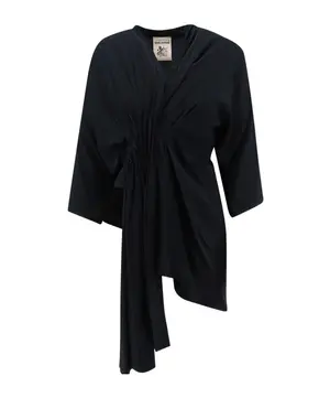 SEMICOUTURE V-neck Pleated Blouse - Black