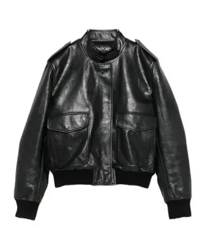 TOM FORD Epaulette-detail Leather Jacket - Black