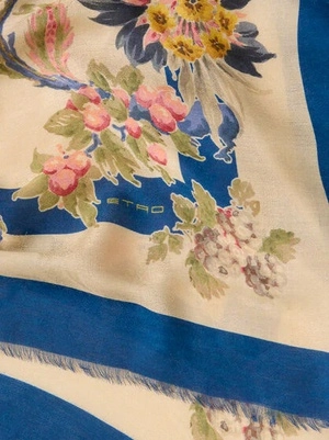 Etro Modal And Cashmere Jacquard Shawl With Floral Motif