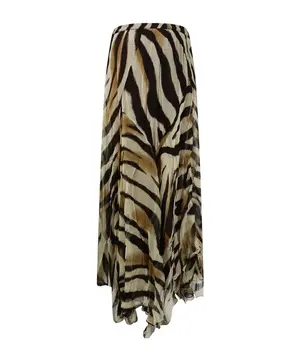MES DEMOISELLES Zebra Print Flared Asymmetrical Hem Skirt - Beige
