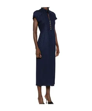 Alessandra Rich Printed Jacquard Effect Tie-neck Dress - Navy Blue