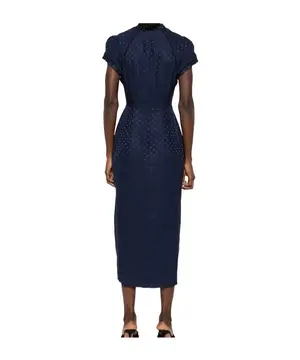 Alessandra Rich Printed Jacquard Effect Tie-neck Dress - Navy Blue