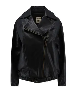 SEMICOUTURE Leather Jacket With A Zipper - Black