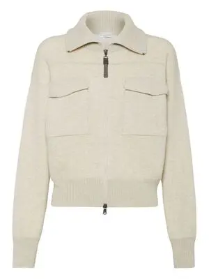 Brunello Cucinelli Zip-up Knitted Cardigan - Oatmeal