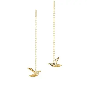 HARFI Origami Crane Japanese Threader Plated Earrings - Gold