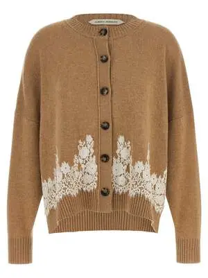 Alberta Ferretti Cashmere & Camel Fur Blend Lace Insert Cardigan - Brown