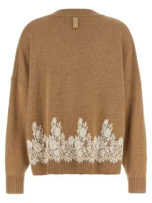 Alberta Ferretti Cashmere & Camel Fur Blend Lace Insert Cardigan
