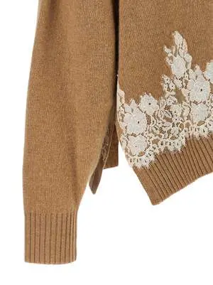 Alberta Ferretti Cashmere & Camel Fur Blend Lace Insert Cardigan