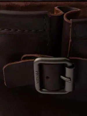 Prada Leather Buckled Boots - Brown