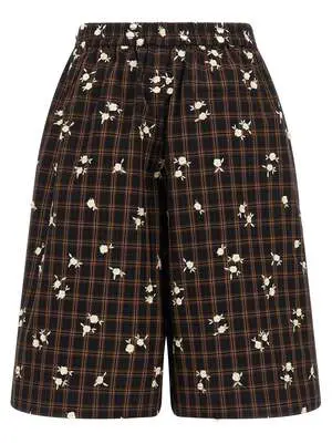 GANNI Check Flower Wide Leg Bermuda Shorts - Brown