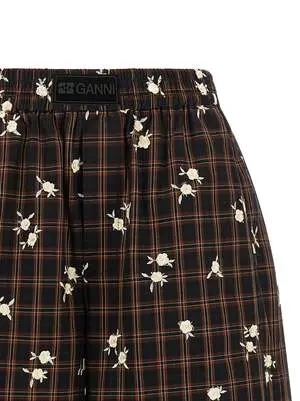 GANNI Check Flower Wide Leg Bermuda Shorts - Brown