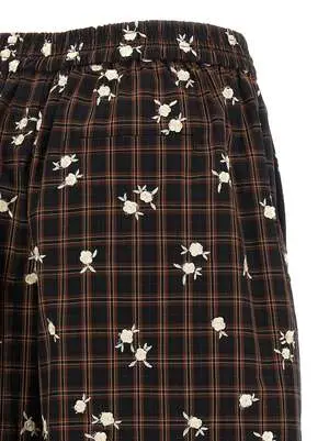 GANNI Check Flower Wide Leg Bermuda Shorts - Brown