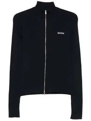Miu Miu Ribbed Zip-up Cardigan - Blue
