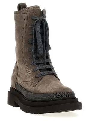 Brunello Cucinelli Monile Suede Lace-up Ankle Boots