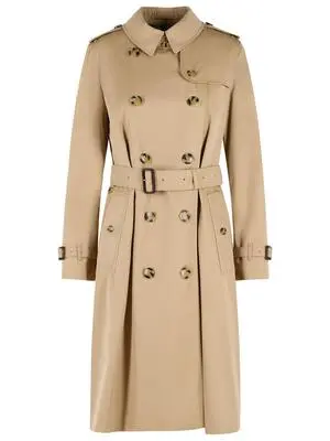 Burberry Long 'kensington' Beige Cotton Trench Coat - Cream