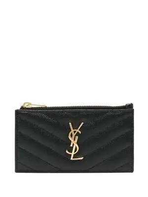 Saint Laurent Cassandre Matelassé Fragments Card Case In Grain De Poudre Leather - Black