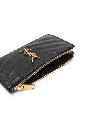 Saint Laurent Cassandre Matelassé Fragments Card Case In Grain De Poudre Leather