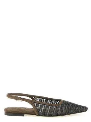Brunello Cucinelli Precious Net Embroidery Slingback - Brown