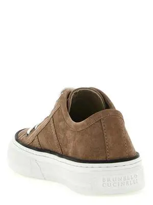 Brunello Cucinelli Suede Low-top Sneakers With Embroidered Jewelry Detail