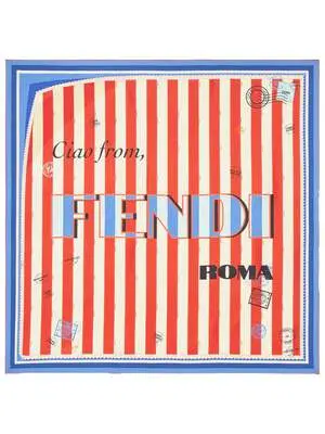 Fendi White And Rust Striped Silk Foulard - Blue