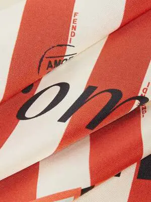 Fendi White And Rust Striped Silk Foulard