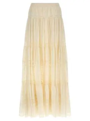 ERMANO SCERVINO Ermanno Scervino Tiered Lace Trimmed Cotton Maxi Skirt - White