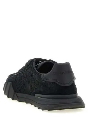 Dolce & Gabbana Dg Athletic Sneakers With Floral Lace And Suede - Black